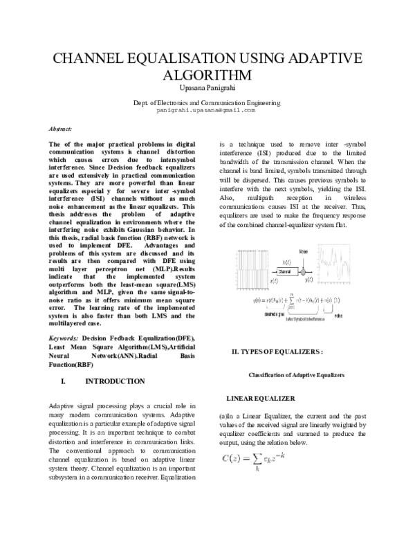 (DOC) CHANNEL EQUALISATION USING ADAPTIVE ALGORITHM