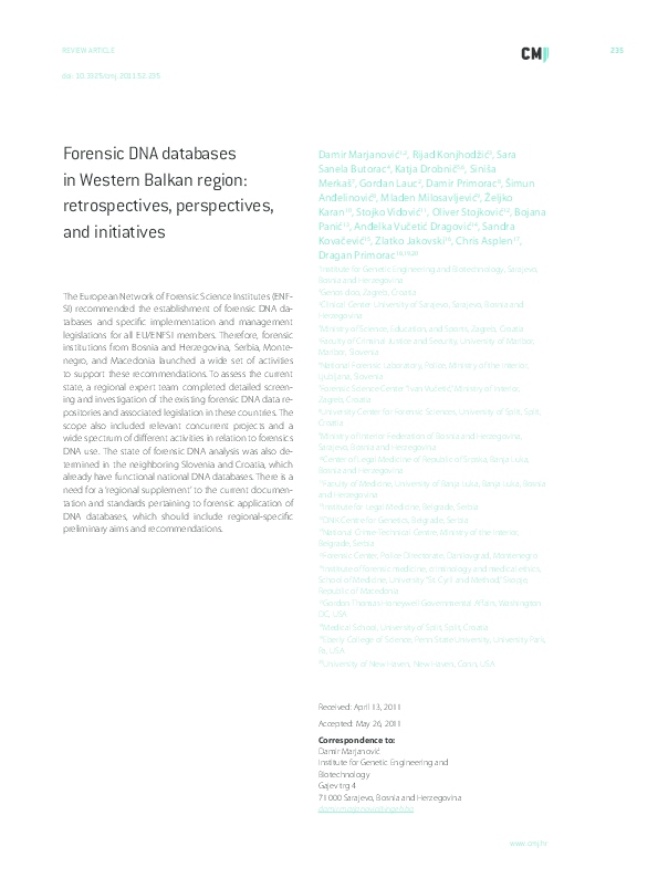 (PDF) Forensic DNA databases in Western Balkan region: retrospectives ...