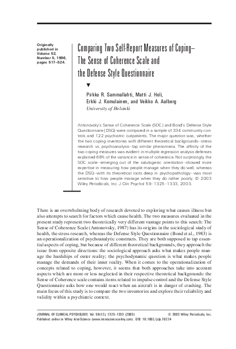 (PDF) Comparing two self-report measures of coping?the Sense of ...