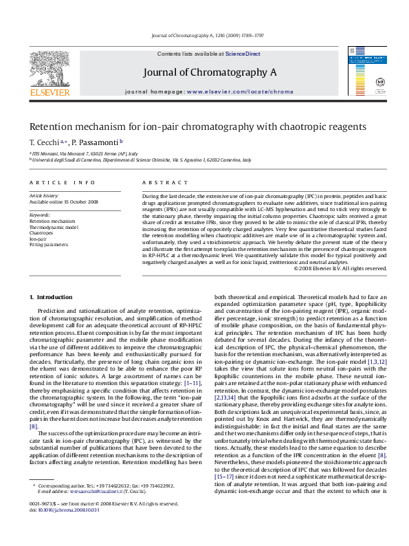 (PDF) Retention mechanism for ion-pair chromatography with chaotropic ...
