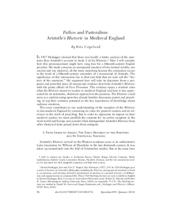 (PDF) Pathos and Pastoralism: Aristotle's Rhetoric in Medieval England