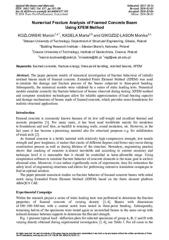 Pdf Numerical Fracture Analysis Of Foamed Concrete Beam Using Xfem Method