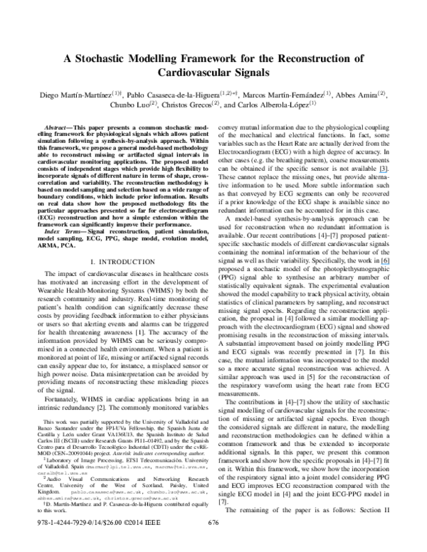 Pdf A Stochastic Modelling Framework For The Reconstruction Of Cardiovascular Signals