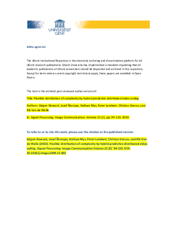 Pdf Flexible Distribution Of Complexity By Hybrid Predictive Distributed Video Coding