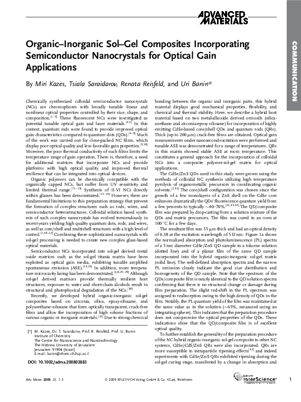 (PDF) Organic-Inorganic Sol-Gel Composites Incorporating Semiconductor ...