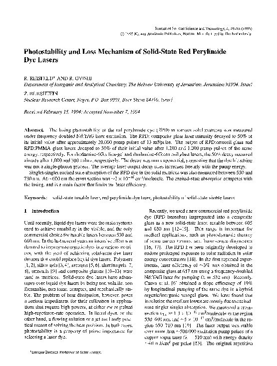 (PDF) Photostability and loss mechanism of solid-state red perylimide dye lasers