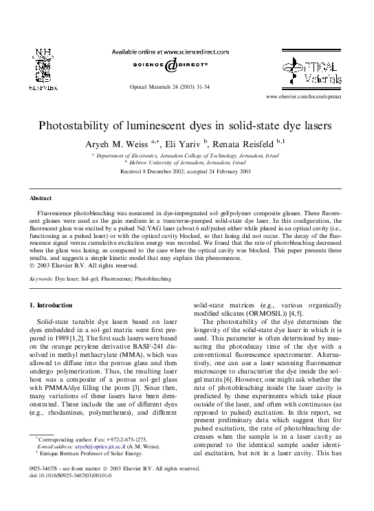 (PDF) Photostability of luminescent dyes in solid-state dye lasers