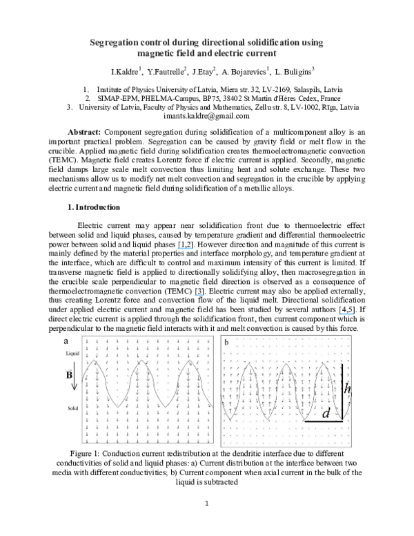 (PDF) Segregation control during directional solidification using magnetic field and electric ...