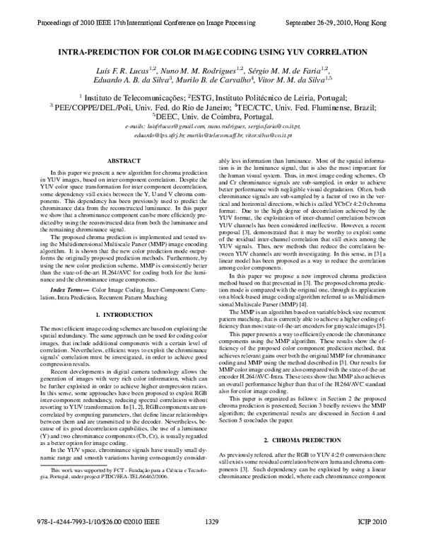 Pdf Intra Prediction For Color Image Coding Using Yuv Correlation