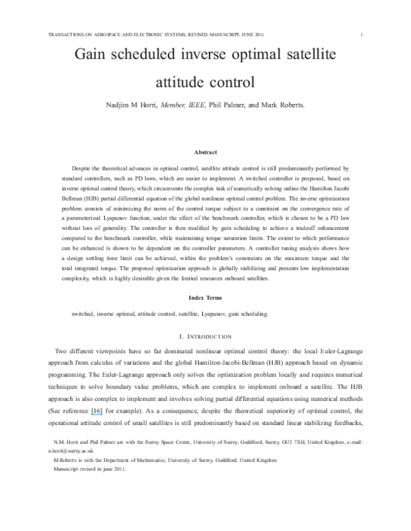 (PDF) Gain-Scheduled Inverse Optimal Satellite Attitude Control