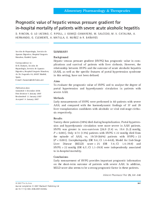 (PDF) Prognostic value of hepatic venous pressure gradient for in ...