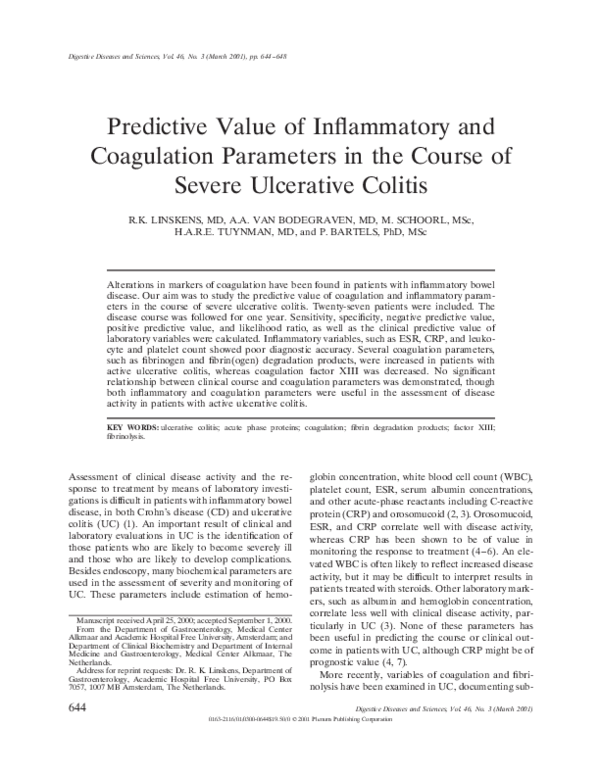 (PDF) Predictive Value of Inflammatory and Coagulation Parameters in the Course of Severe ...