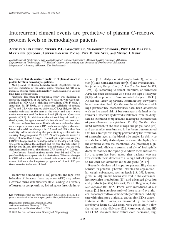 (PDF) Intercurrent clinical events are predictive of plasma C-reactive ...