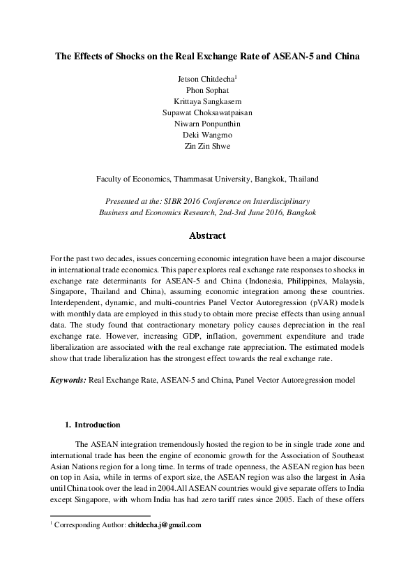 (PDF) The Effects of Shocks on the Real Exchange Rate of ASEAN-5 and ...