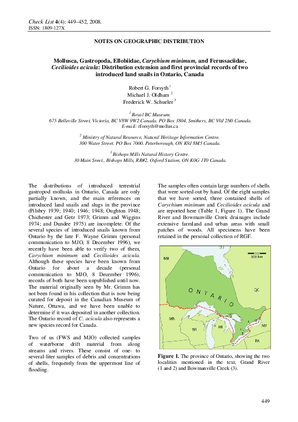 (PDF) Surveys for terrestrial gastropods in the Kootenay region of British Columbia, with new ...