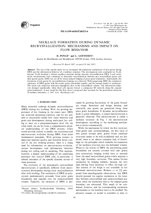 (PDF) Necklace formation during dynamic recrystallization: mechanisms and impact on flow behavior