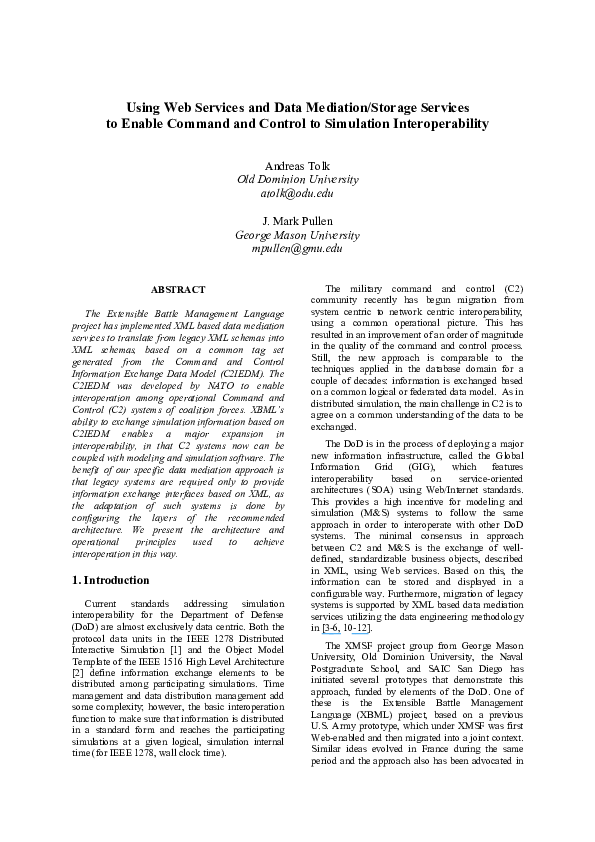 (PDF) Using Web Services and Data Mediation/Storage Services to Enable Command and Control to ...