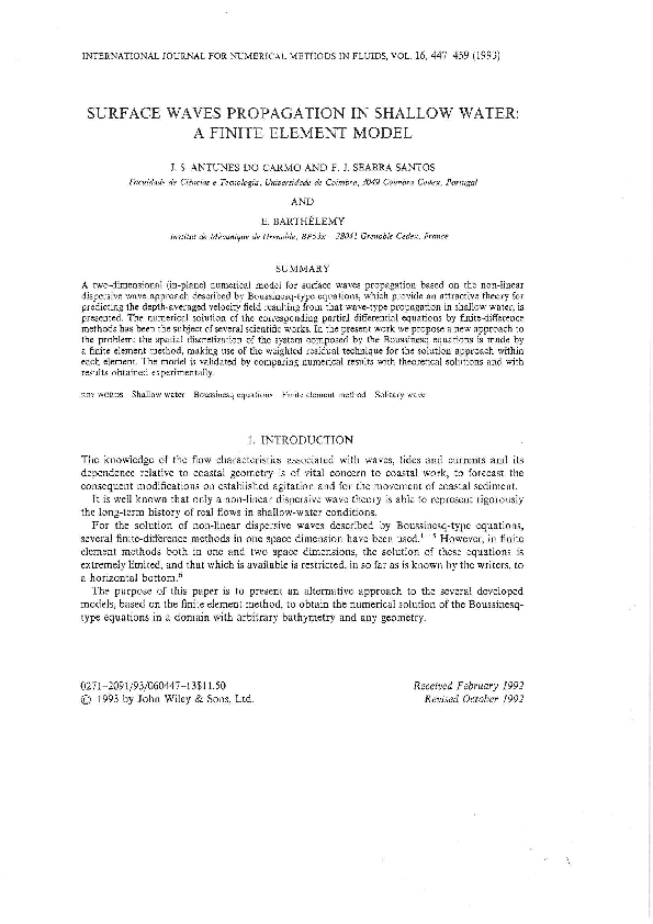 (PDF) Surface waves propagation in shallow water: A finite element model