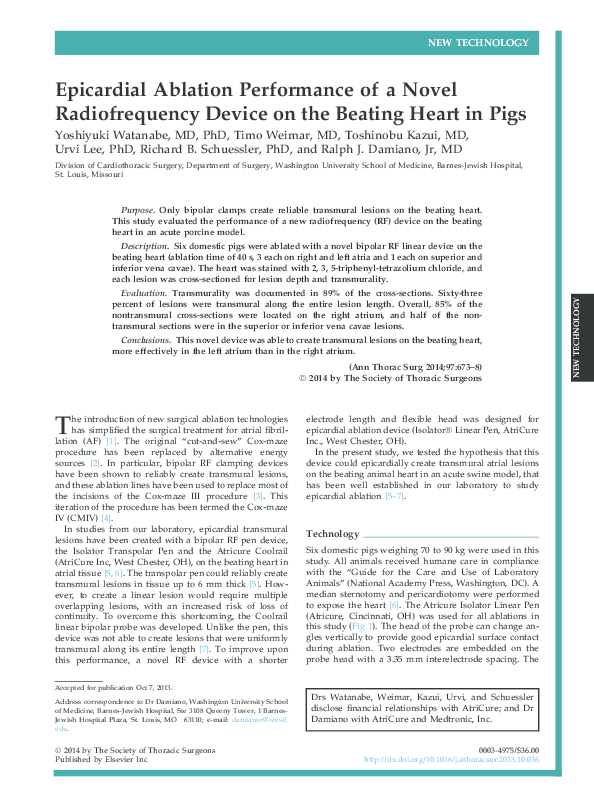 (PDF) Epicardial Ablation Performance of a Novel Radiofrequency Device ...