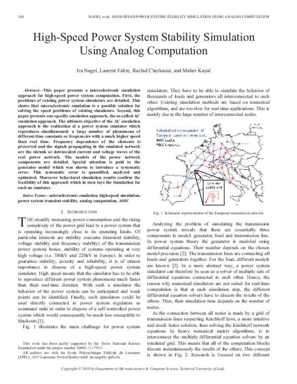 (PDF) High-speed power system stability simulation using analog computation: Systematic error ...