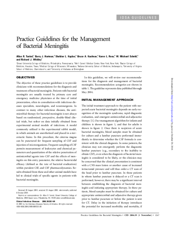 (PDF) Practice Guidelines for the Management of Bacterial Meningitis