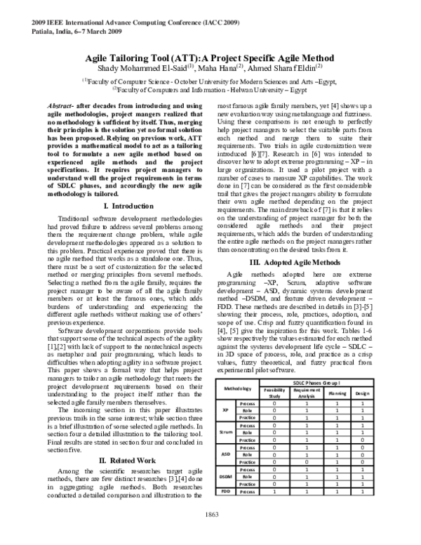 (PDF) Agile Tailoring Tool (ATT): A Project Specific Agile Method