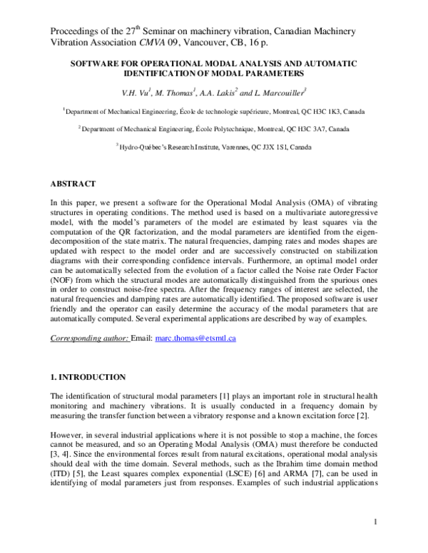 Pdf Software For Operational Modal Analysis And Automatic