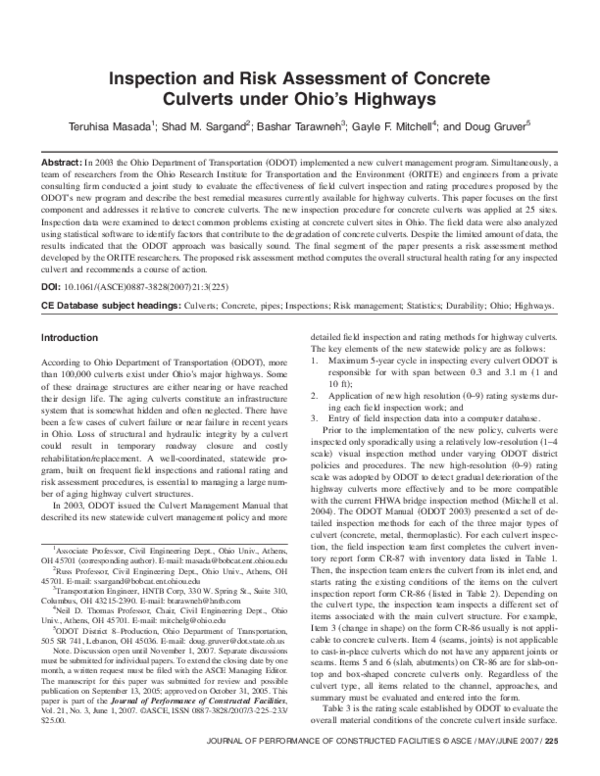 (PDF) Inspection and Risk Assessment of Concrete Culverts under Ohio’s ...