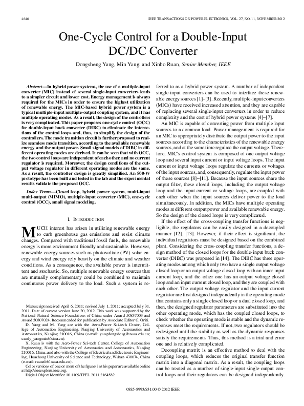 (PDF) One-Cycle Control for a Double-Input DC/DC Converter