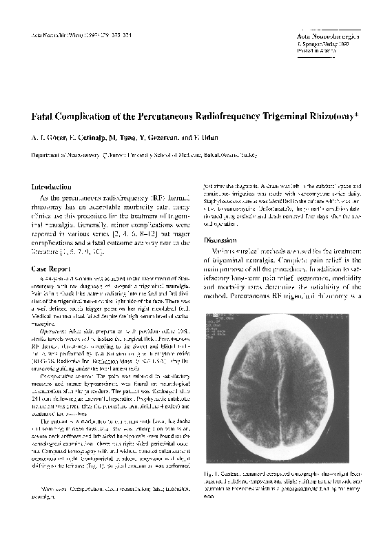 (PDF) Fatal complication of the percutaneous radiofrequency trigeminal ...