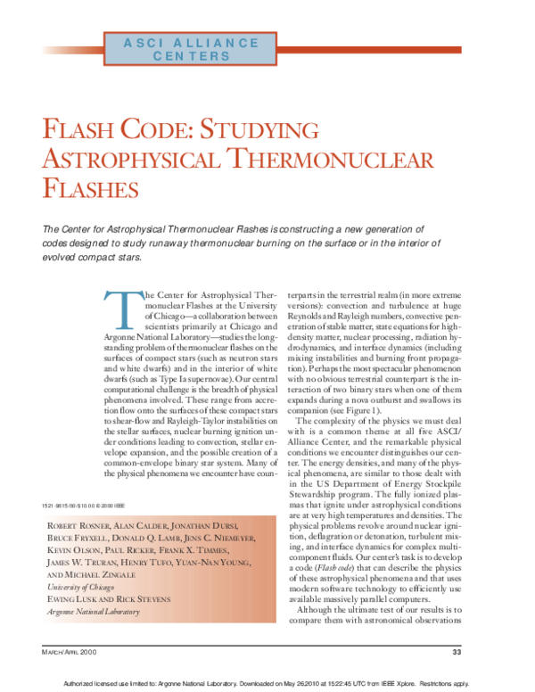 (PDF) Flash code: studying astrophysical thermonuclear flashes