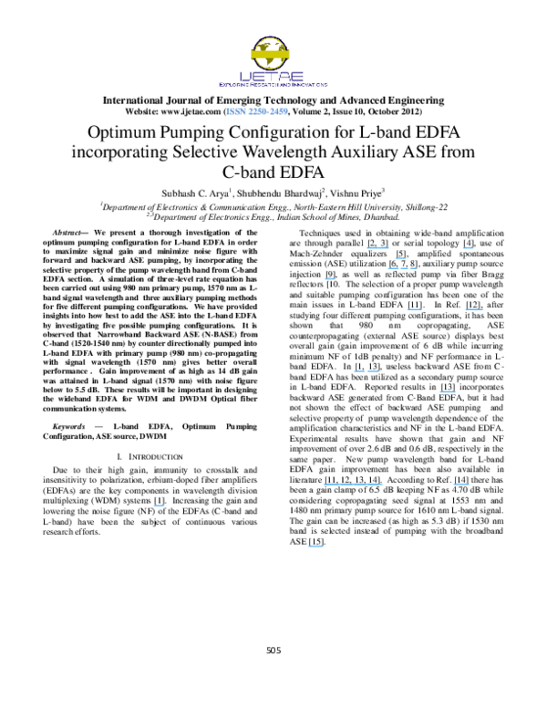(PDF) Optimum Pumping Configuration for L Band EDFA Incorporating ASE ...