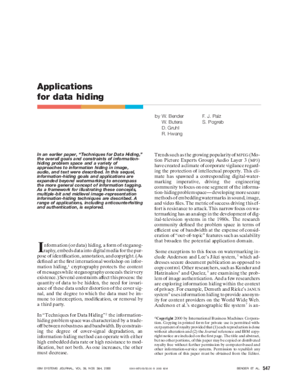 (PDF) Applications for data hiding
