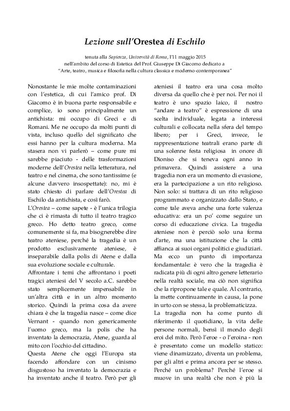 (DOC) Lezione sull'Orestea di Eschilo (2015)