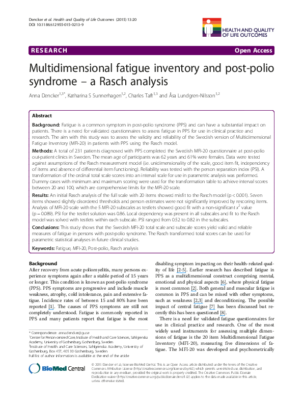 (PDF) Multidimensional fatigue inventory and post-polio syndrome - a ...