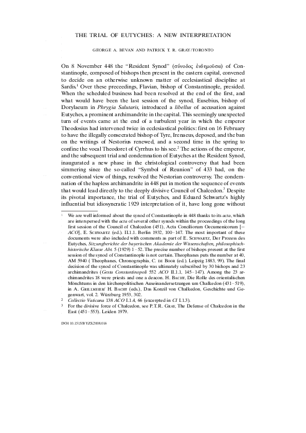 (PDF) THE TRIAL OF EUTYCHES: A NEW INTERPRETATION