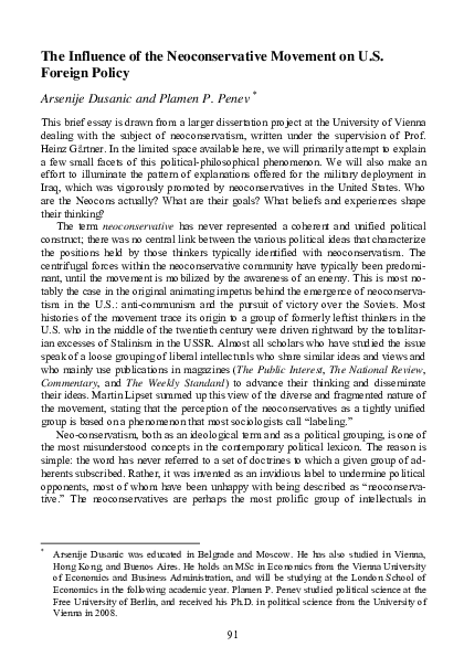 (PDF) The Influence of Neoconservative Movement on U.S. Foreign Policy ...