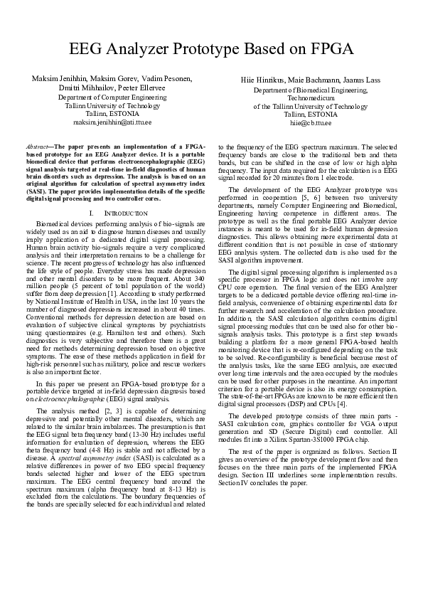 (PDF) EEG Analyzer prototype based on FPGA
