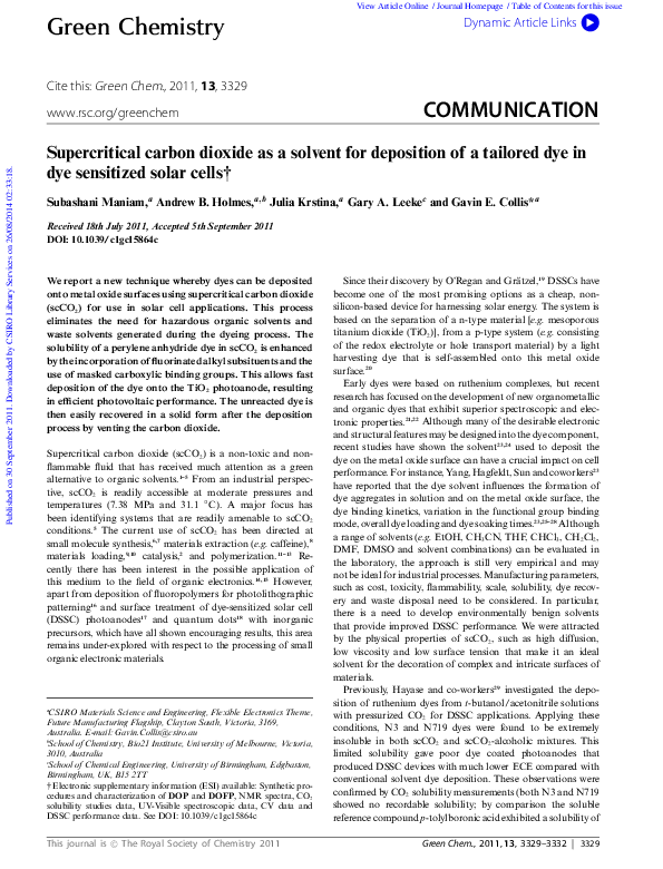 (PDF) Supercritical carbon dioxide as a solvent for deposition of a tailored dye in dye ...