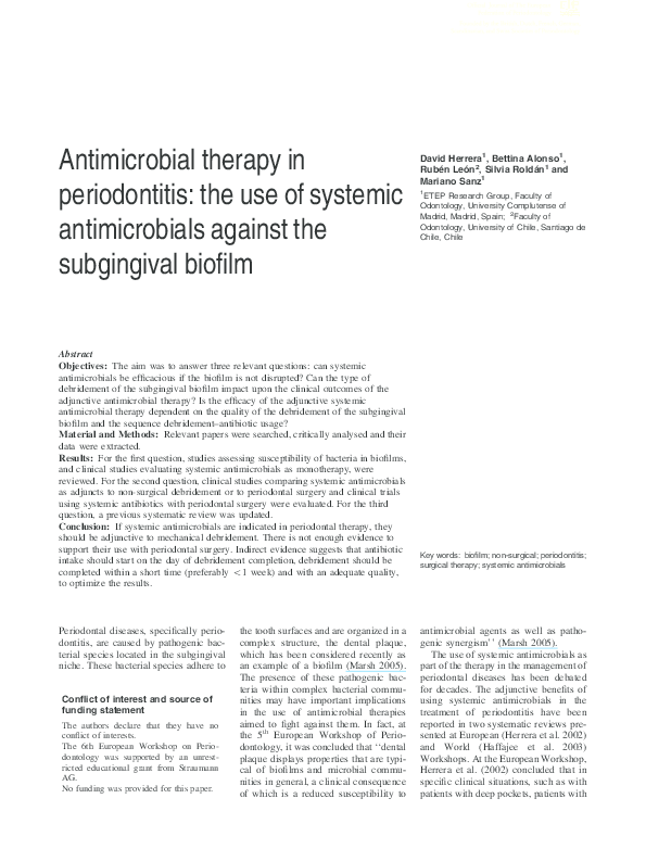 (PDF) Antimicrobial therapy in periodontitis: the use of systemic ...