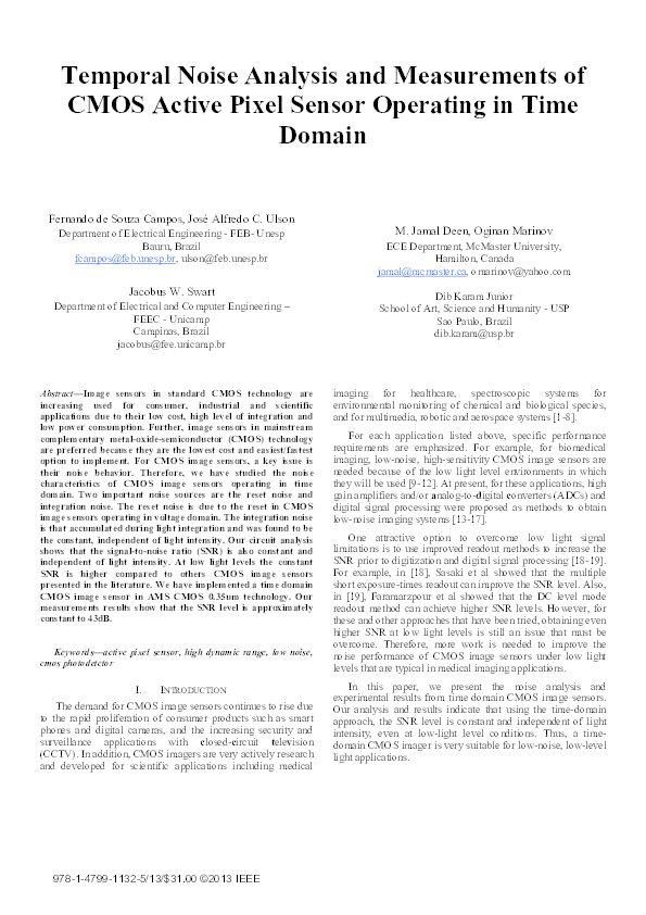 Pdf Temporal Noise Analysis And Measurements Of Cmos Active Pixel Sensor Operating In Time Domain