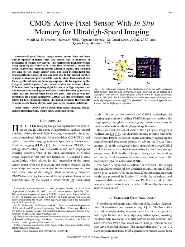 (PDF) CMOS Active-Pixel Sensor With In-Situ Memory for Ultrahigh-Speed Imaging