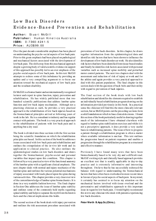 (PDF) Low back disorders: evidence-based prevention and rehabilitation