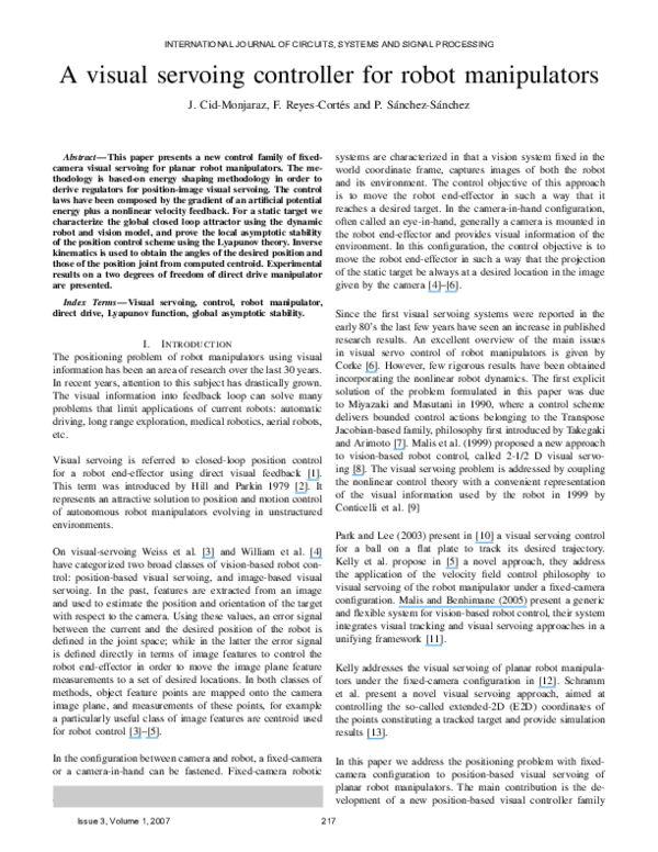 (PDF) Visual Servoing Controller for Robot Manipulators