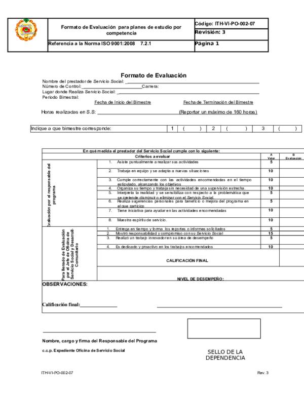 ITH VI PO 002 07 FORMATO DE EVALUACI N PARA PLANES DE ESTUDIO POR ...