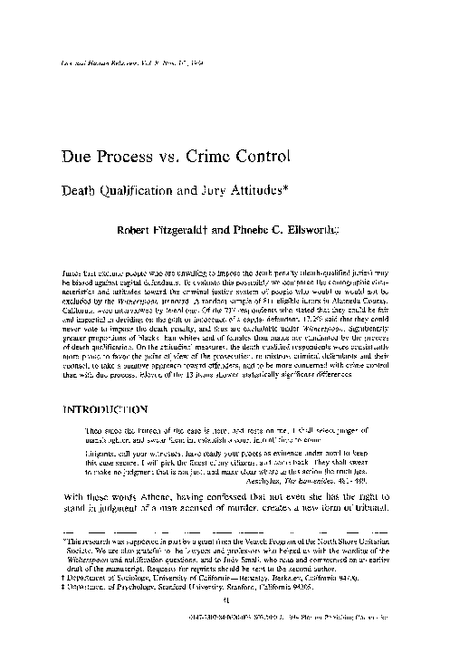 (PDF) Due process vs. crime control: Death qualification and jury attitudes