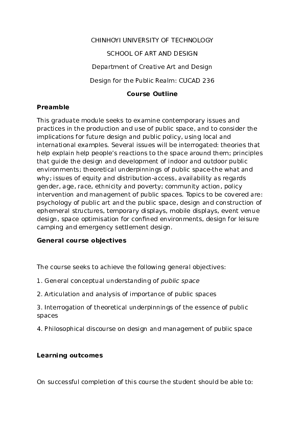 (DOC) Course outline; Design for the Public Realm CUCAD