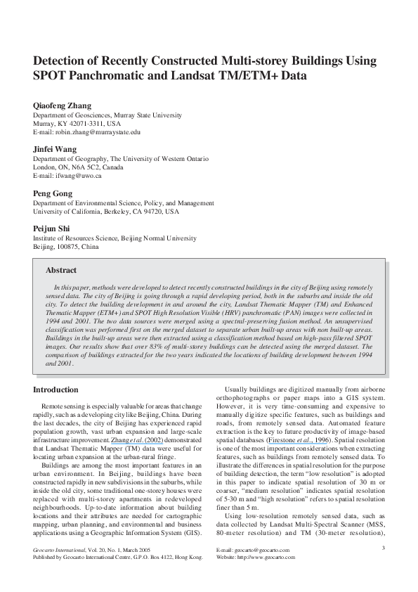 (PDF) Detection of Recently Constructed Multi‐storey Buildings Using SPOT Panchromatic and ...