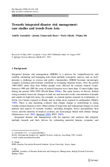(PDF) Towards integrated disaster risk management: case studies and ...