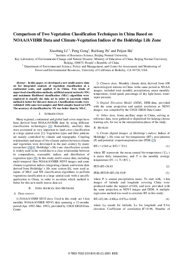 (PDF) Comparison of two vegetation classification techniques in China based on NOAA/AVHRR data ...